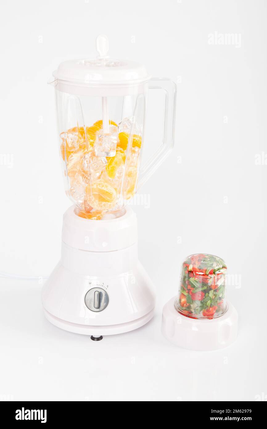 White Blender On White Background With Glass Food Processing Stock ...