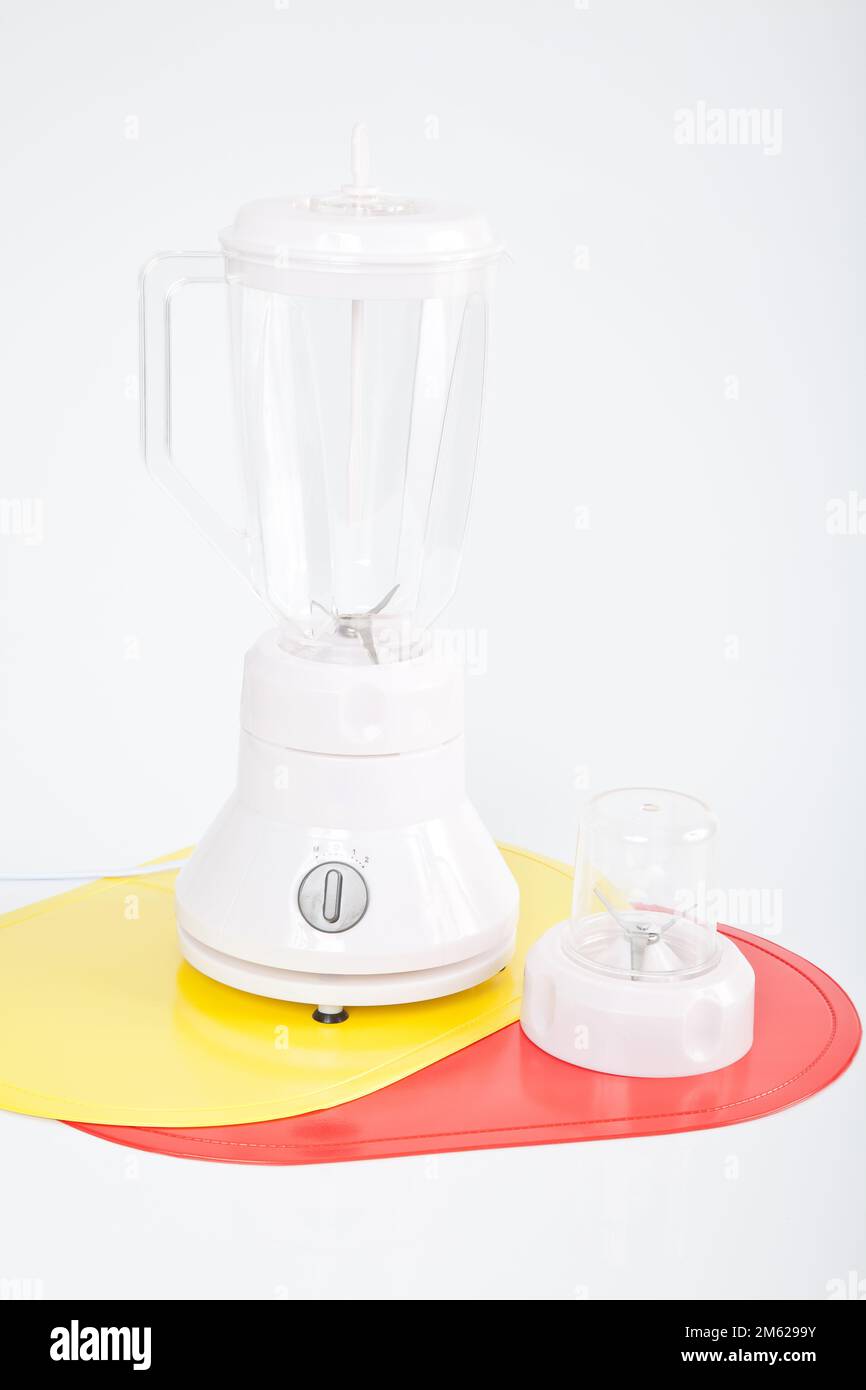 White Blender On White Background With Glass Food Processing Stock ...