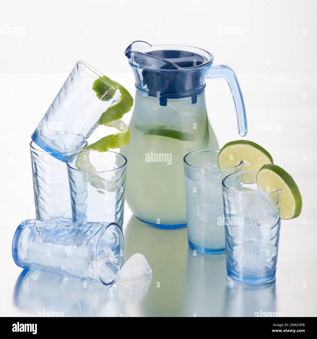 Set Of Glasses And Glass Jug; Photo On White Background Stock Photo - Alamy