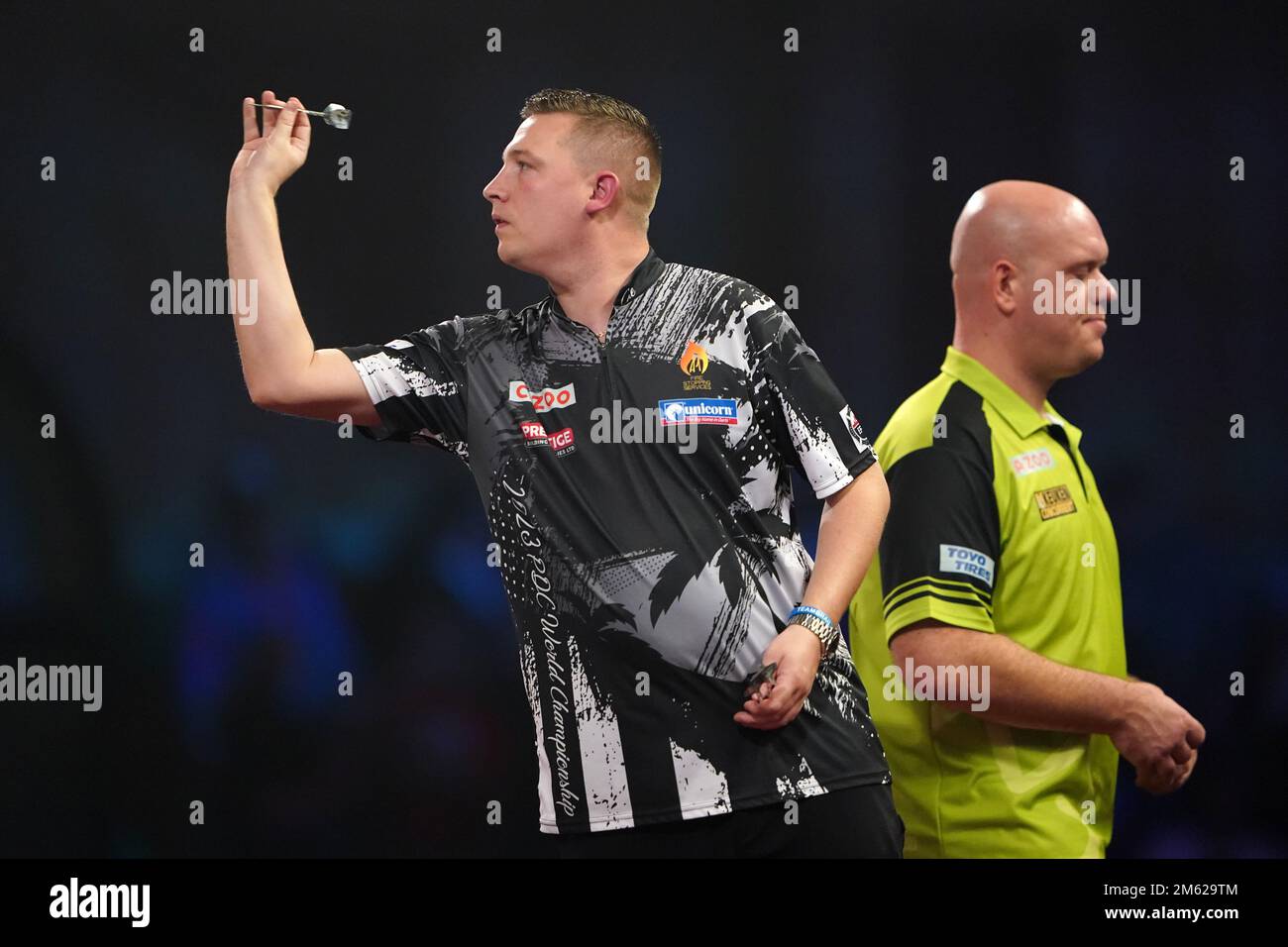 Chris Dobey celebrates victory over Michael van Gerwen during day ...