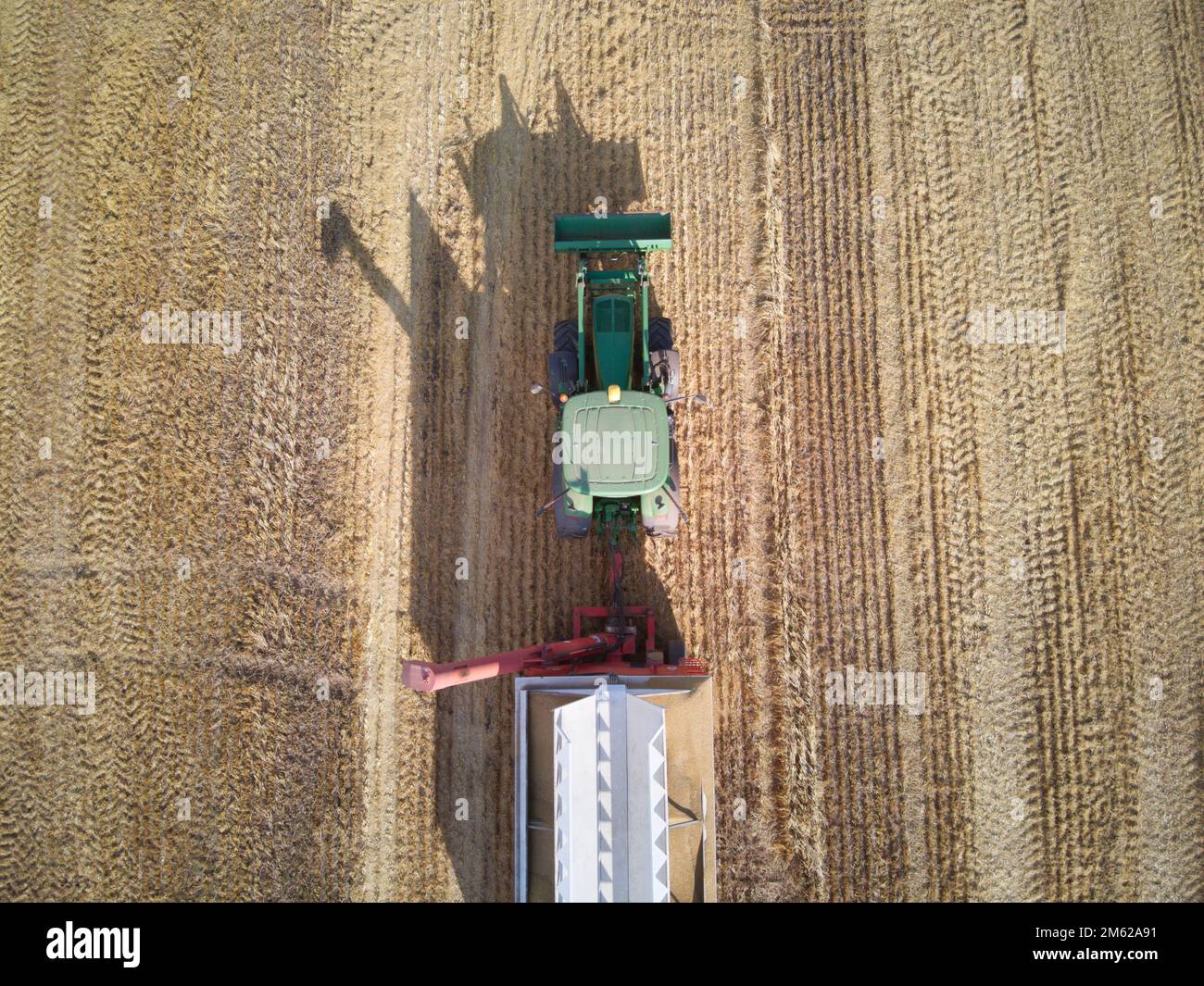 Australia wheat harvest aerial view showing farm equipment including a ...