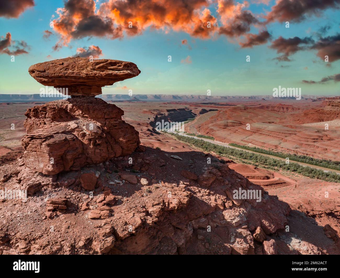 The balancing stone called Mexican Hat Rock in Utah. Mexican Hat Stock ...