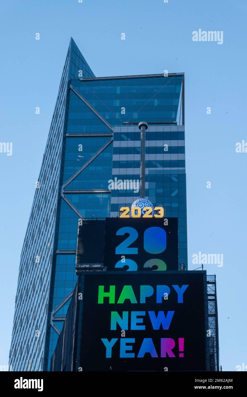 Times Square in New York City greets everyone with a "Happy New Year ...
