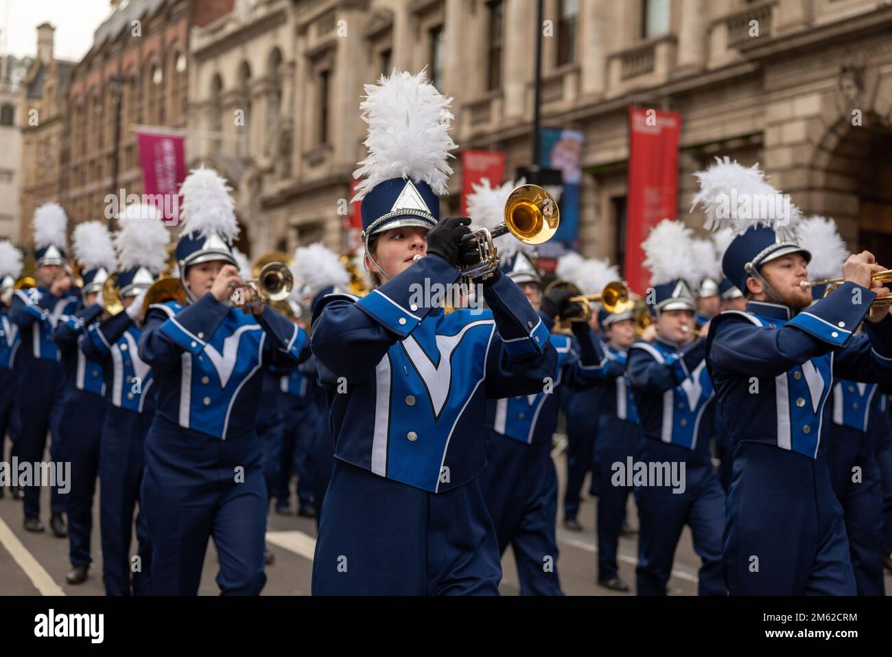 London, UK. 01st Jan, 2023. Marching Band takes part during The London ...
