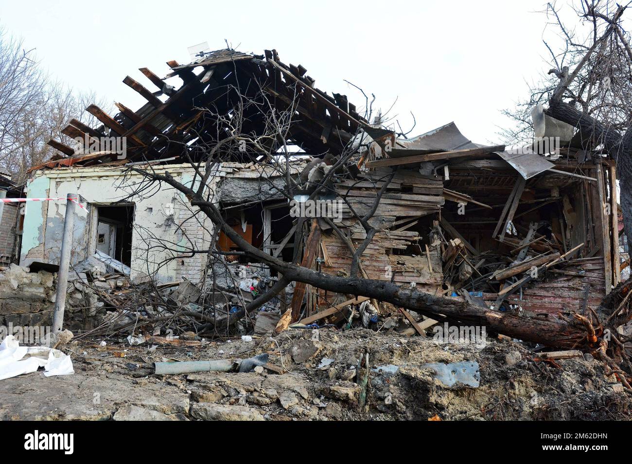 Kyiv, Ukraine. 1st Jan, 2023. View of a destroyed residential building ...