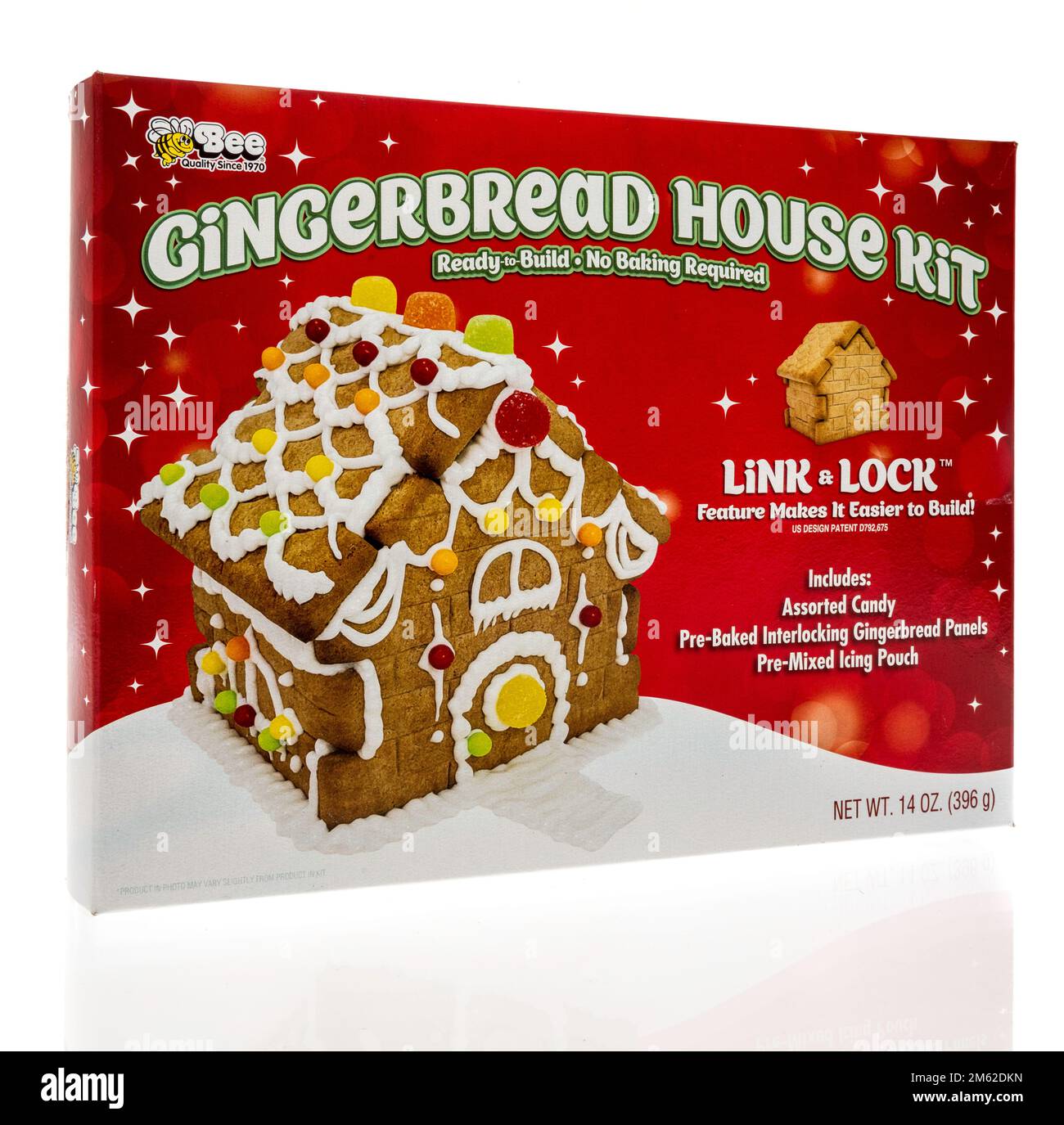 Winneconne, WI - 28 November 2022: A package Bee gingerbread house kit on an isolated background ...