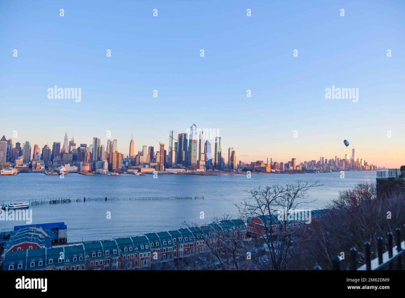 NYC skyline buildings bu the waters edge wide angle perspective, travel ...