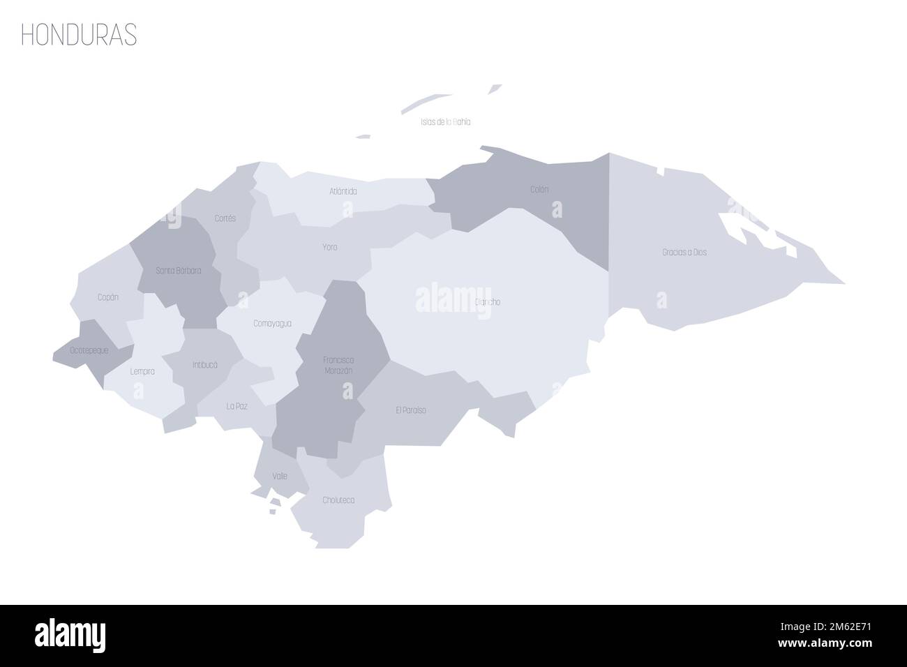 Honduras political map of administrative divisions - departments. Grey ...