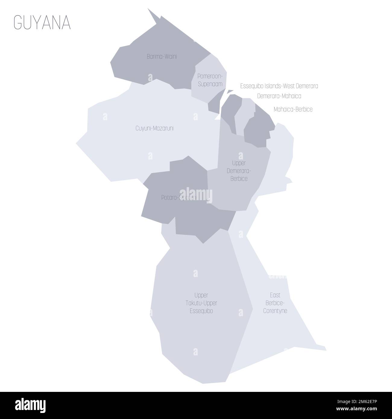 Guyana political map of administrative divisions - regions. Grey vector map with labels Stock ...