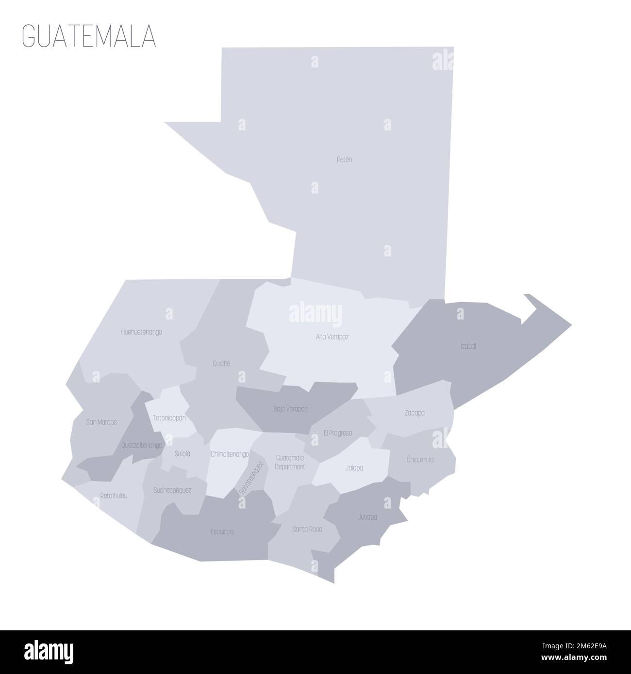 Guatemala political map of administrative divisions - departments. Grey vector map with labels ...