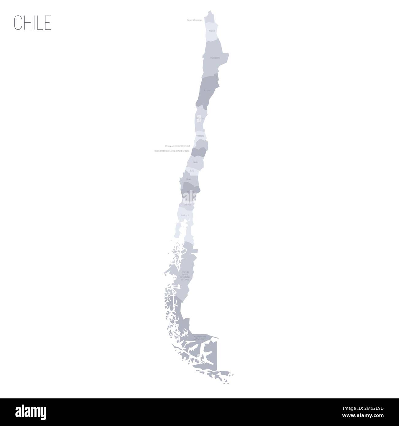 Chile political map of administrative divisions - regions. Grey vector ...