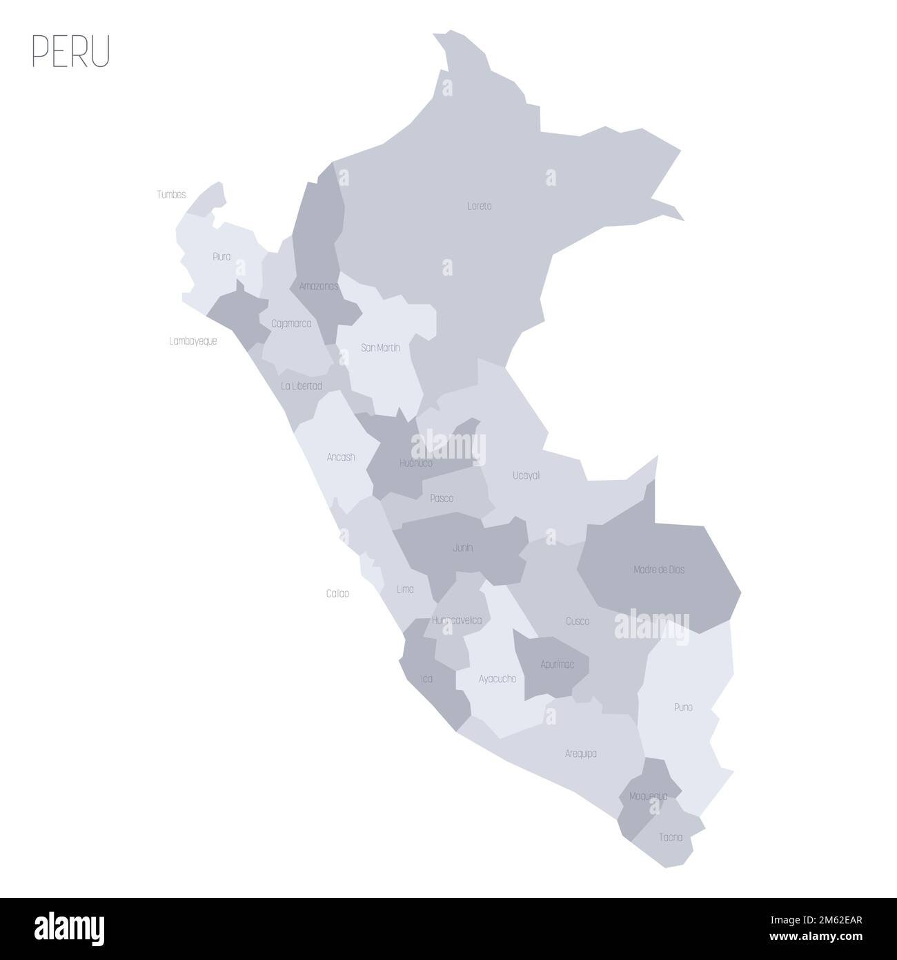 Peru political map of administrative divisions - departments. Grey ...