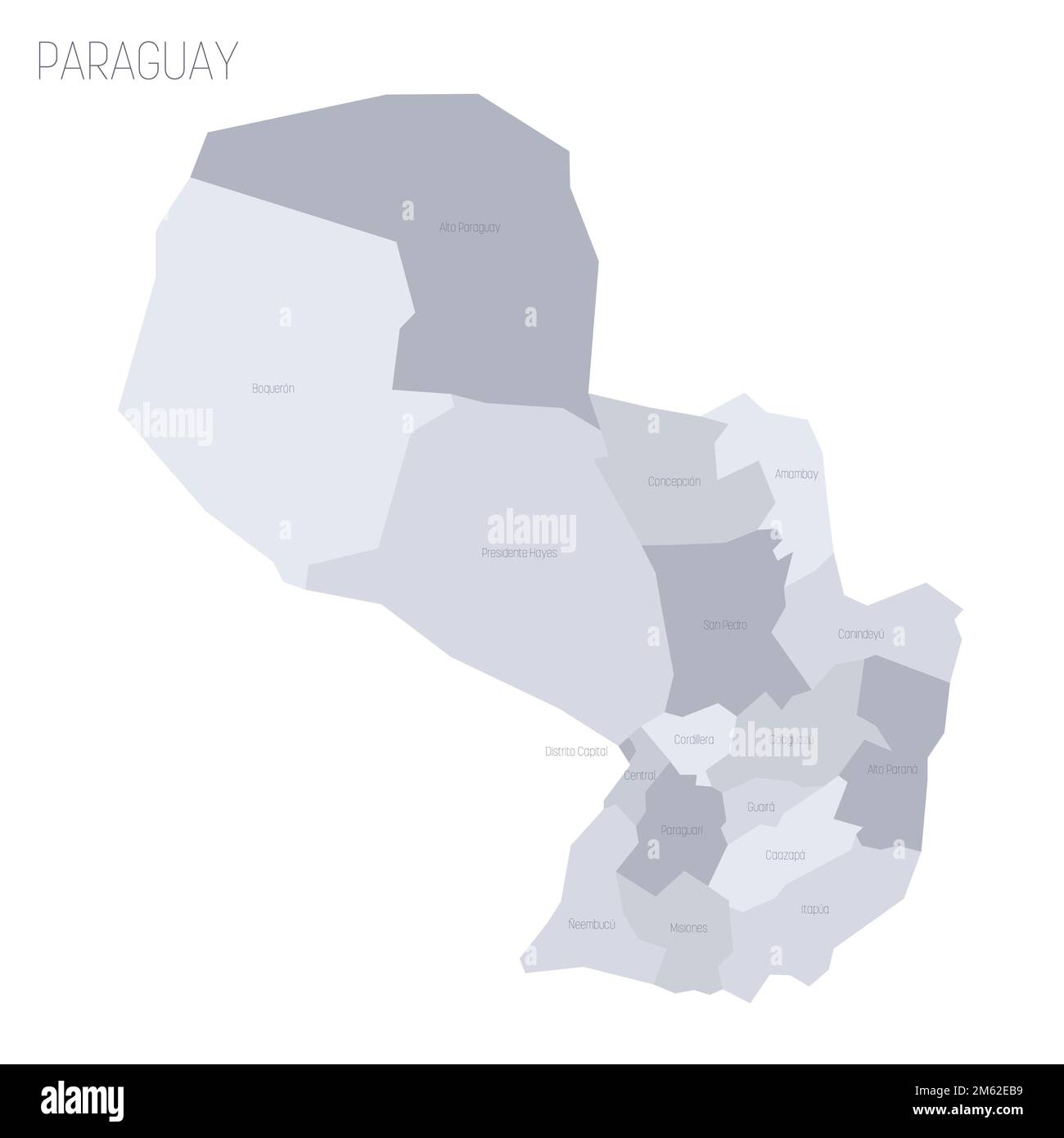 Paraguay political map of administrative divisions - departments and capital district. Grey ...