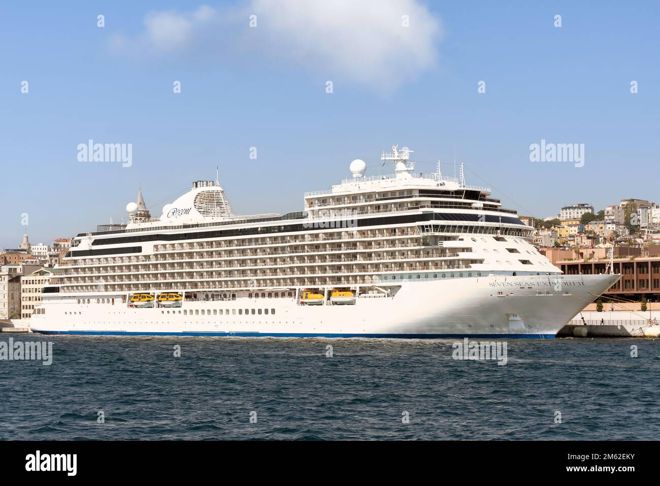 Seven Seas Explorer, Huge cruise ship docked at terminal of Galataport ...