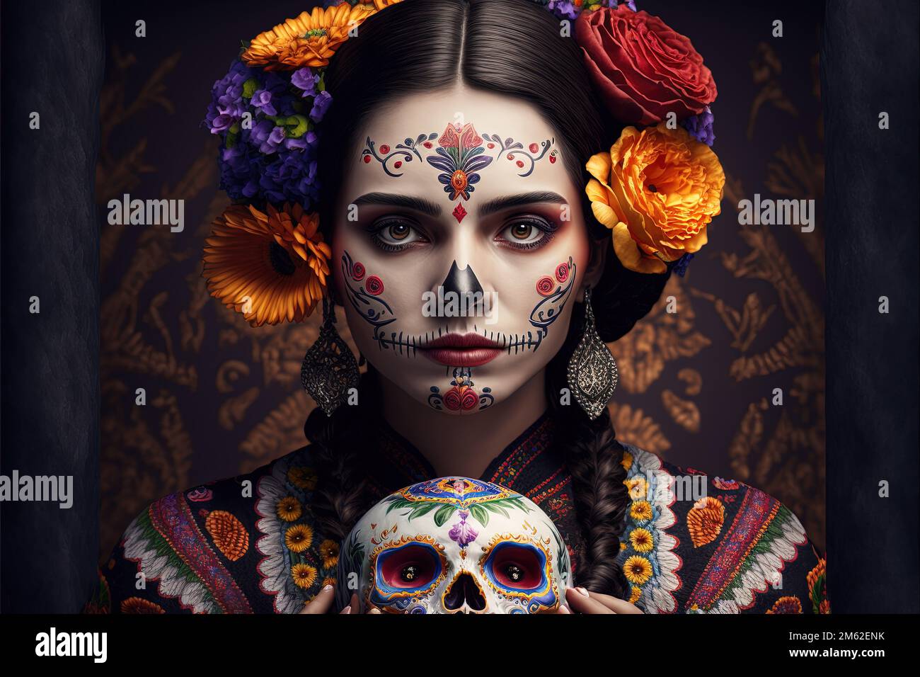 Calavera (Mexican Sugar skull), colorful, floral skull for dia de los ...