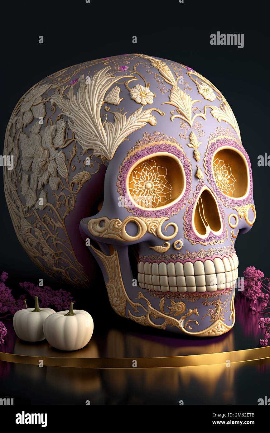 Calavera (Mexican Sugar skull), colorful, floral skull for dia de los ...