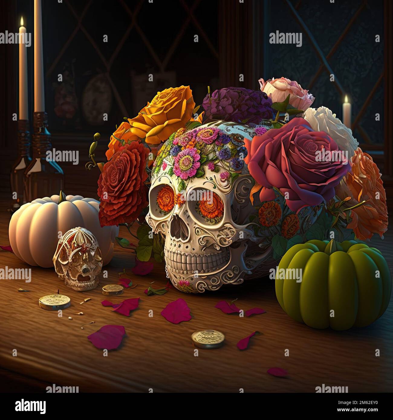 Calavera (Mexican Sugar skull), colorful, floral skull for dia de los ...