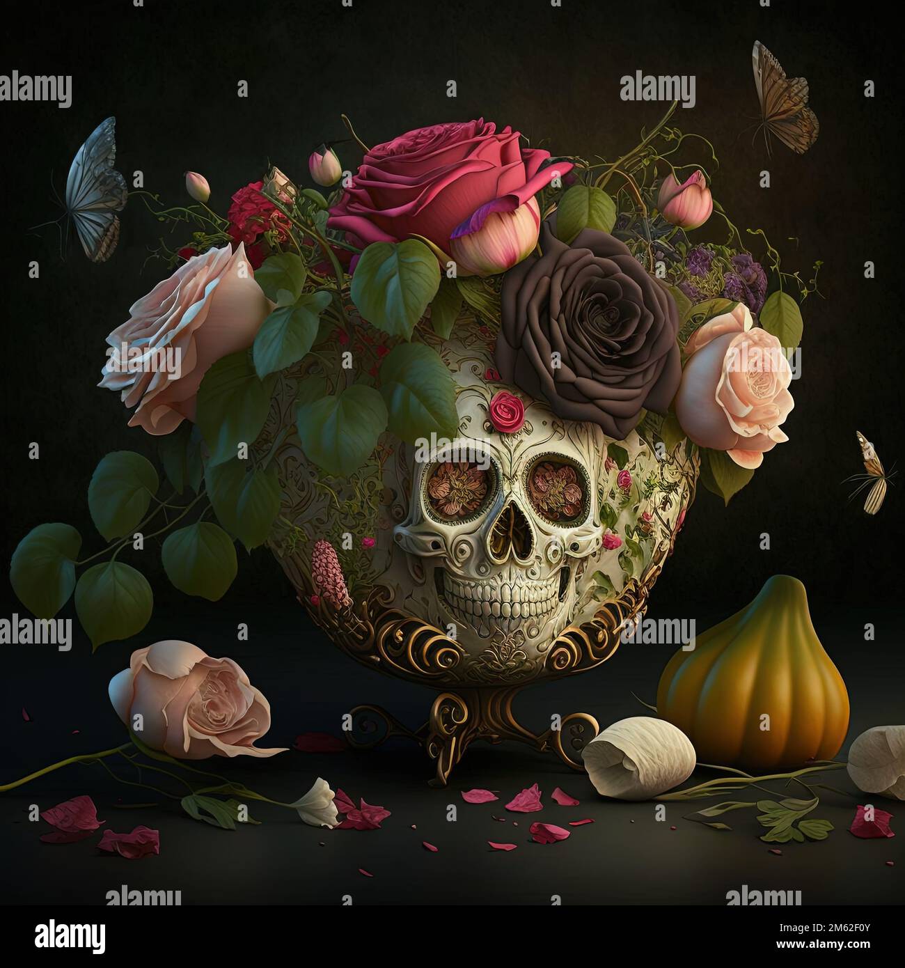 Calavera (Mexican Sugar skull), colorful, floral skull for dia de los ...