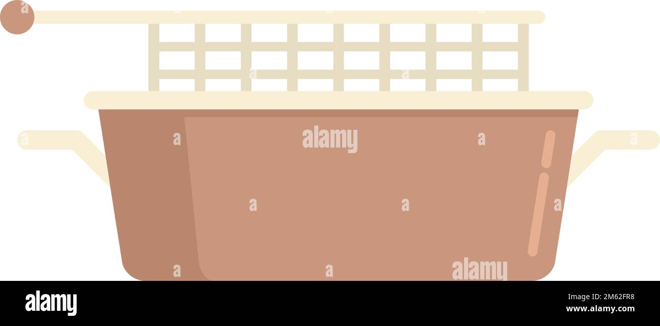 Fat deep fryer icon flat vector. Fry basket. Oil machine isolated Stock ...