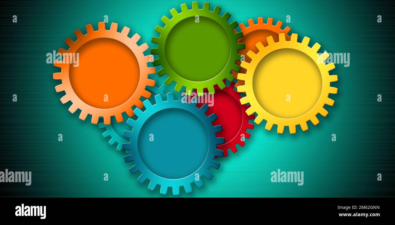 Colored gear wheels showing teamwork concept. 3d rendering Stock Photo ...
