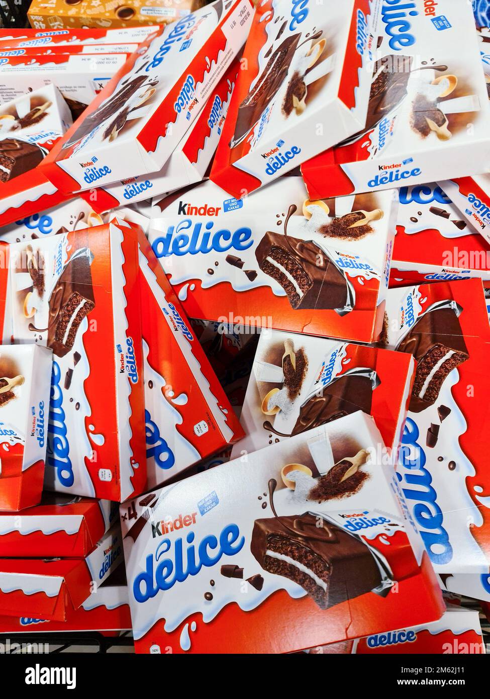 Kiel, Germany - 27.December 2022: Kinder Delice brand chocolate bars on ...