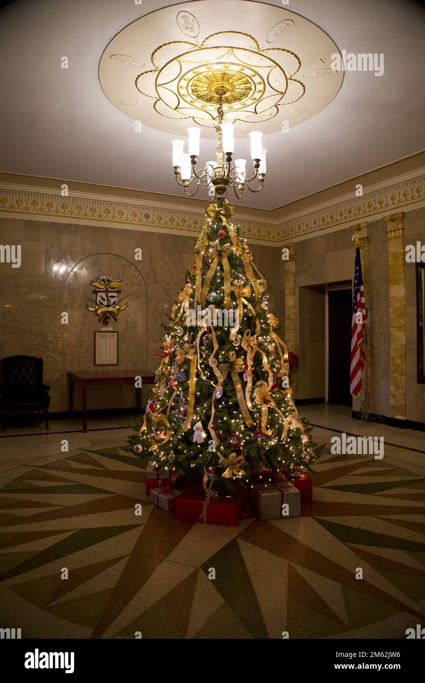Christmas tree inside of Clinton, Connecticut's town hall. The tree is ...