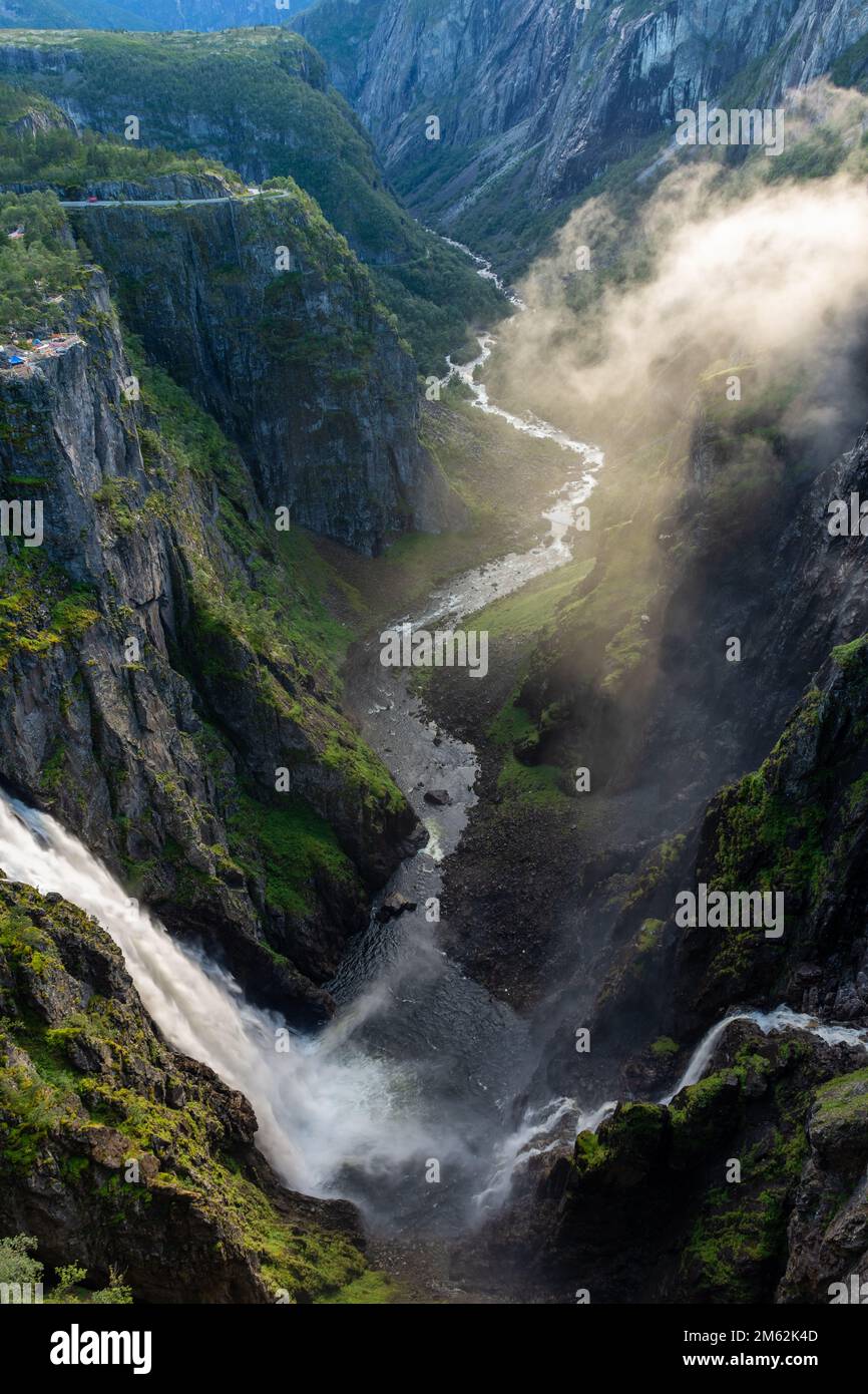 Amazing sunset over the Voringfossen waterfalls in Norway Stock Photo ...