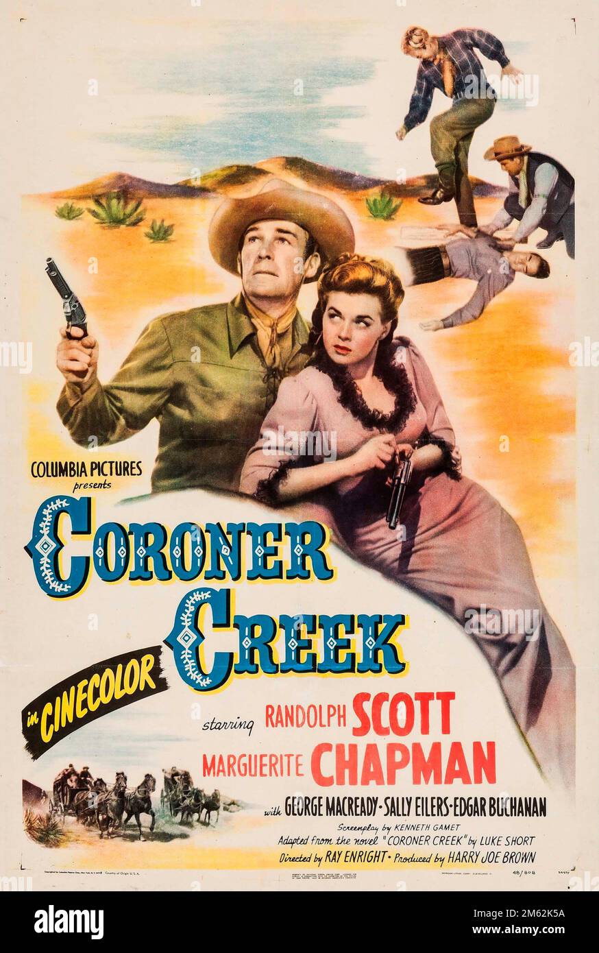 RANDOLPH SCOTT and MARGUERITE CHAPMAN in CORONER CREEK (1948), directed ...