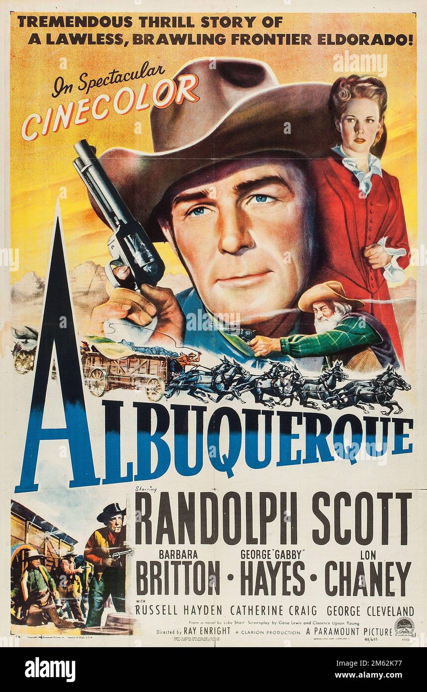 RANDOLPH SCOTT in ALBUQUERQUE (1948), directed by RAY ENRIGHT. Credit ...
