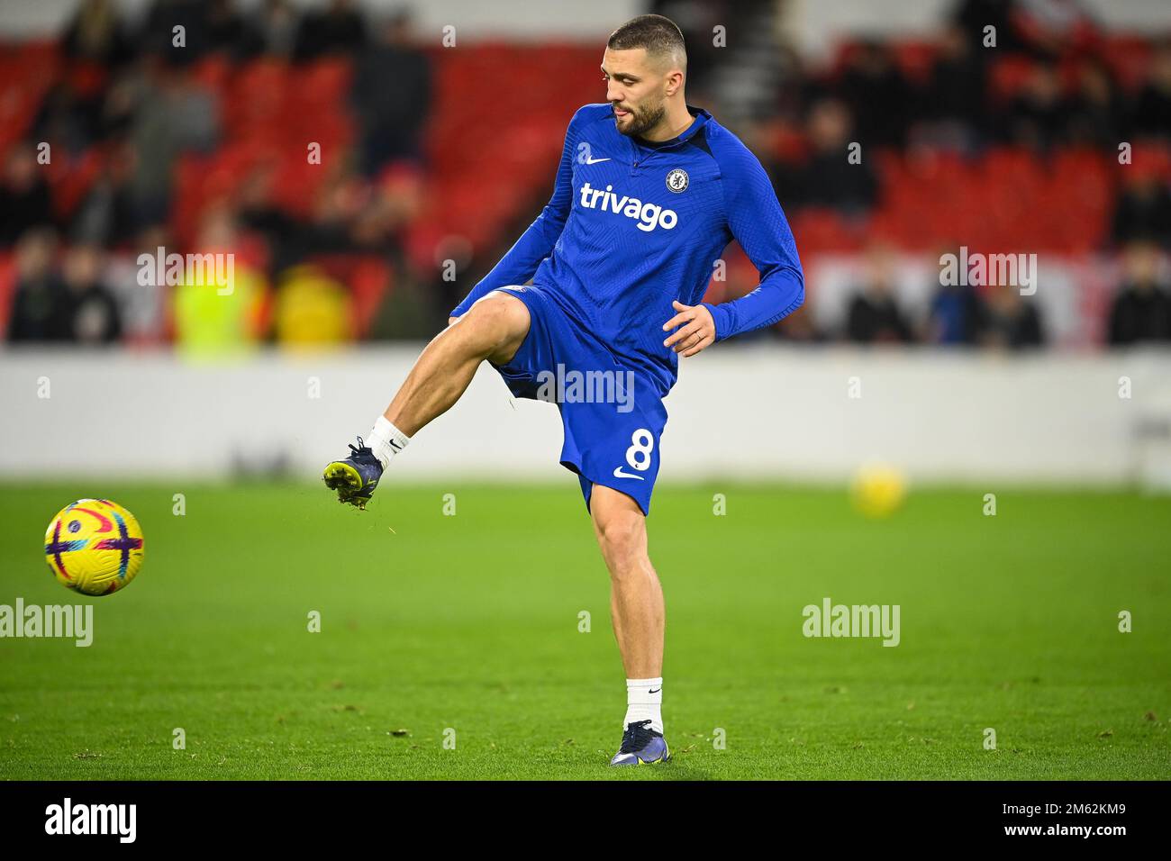 Mateo Kovačić #8 of Chelsea during the pre-game warmup ahead of the ...
