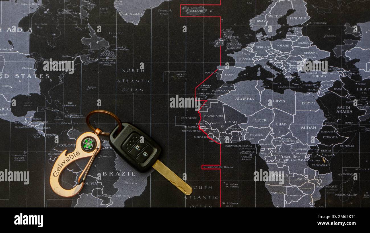 black car key over black map Stock Photo - Alamy