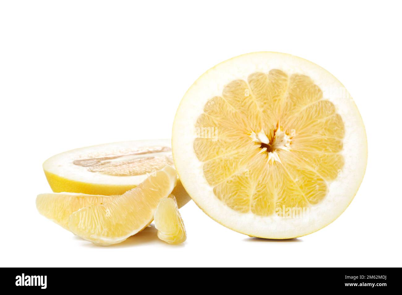 Cut juicy pomelo fruit and slices on white background Stock Photo - Alamy