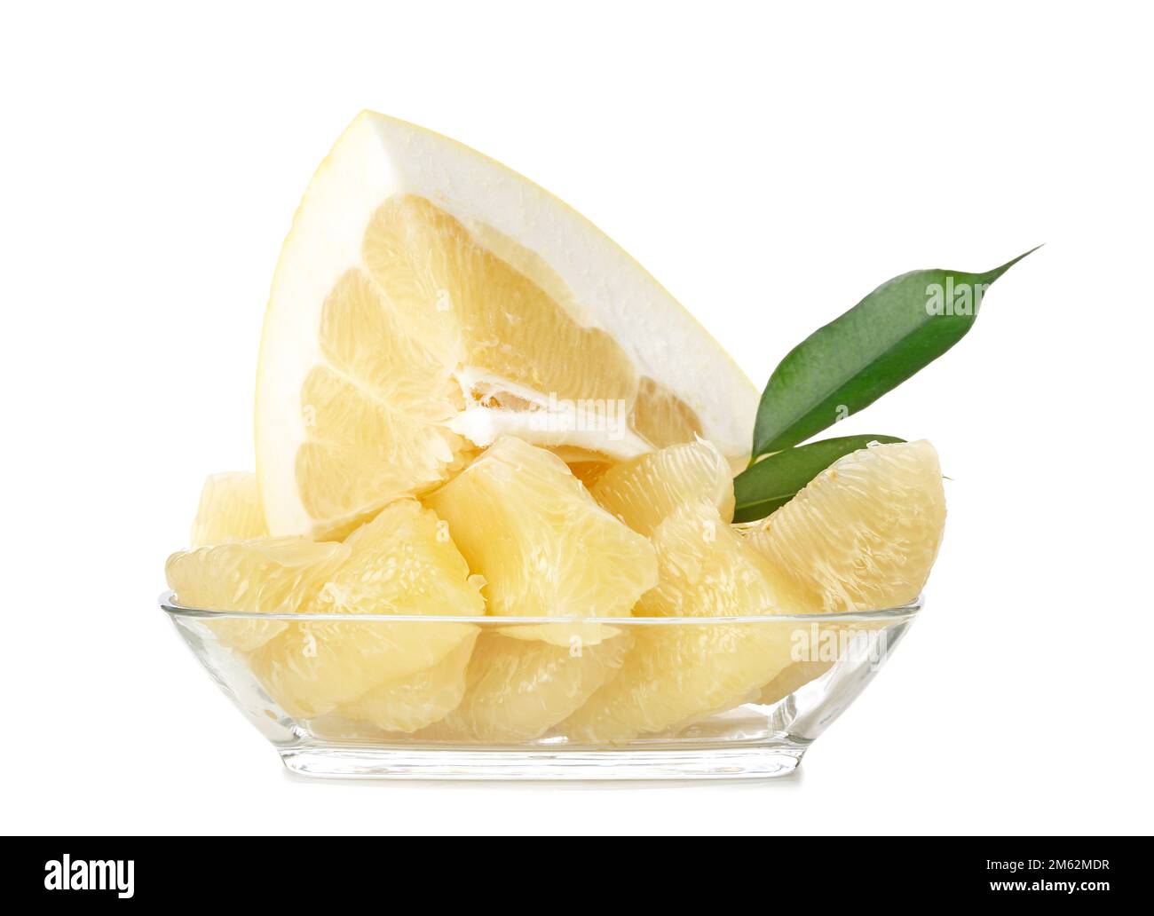 Bowl of sweet pomelo pieces on white background Stock Photo - Alamy