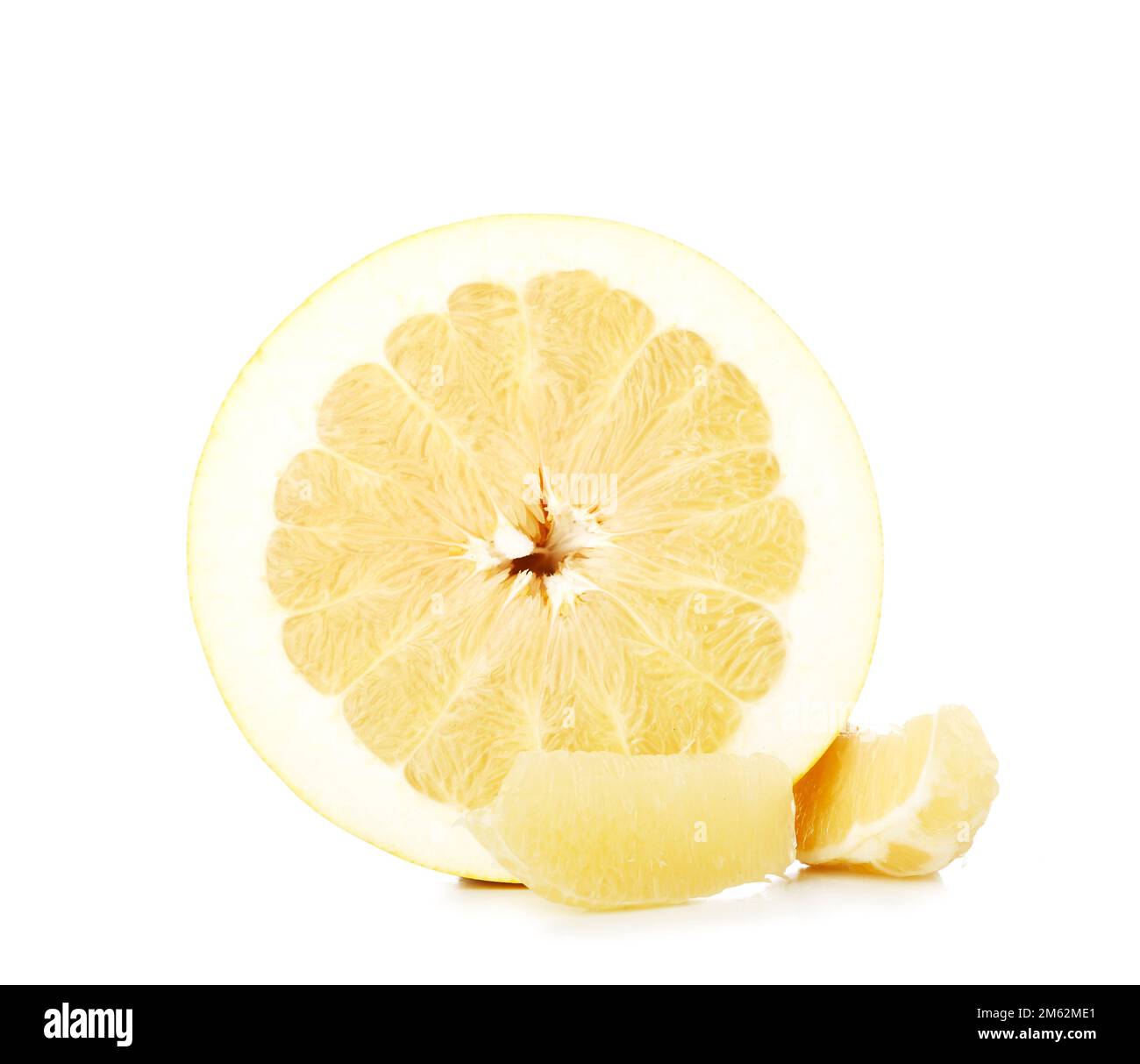 Half and slices of sweet pomelo fruit on white background Stock Photo ...