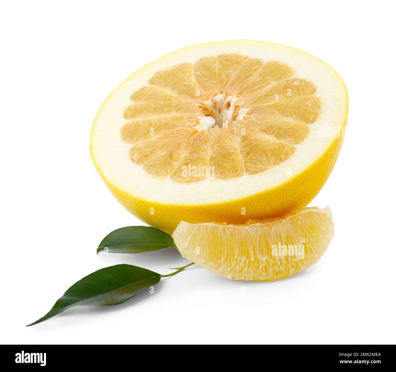 Half and slice of sweet pomelo fruit on white background Stock Photo ...