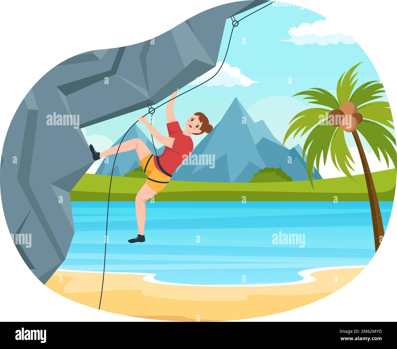 Cliff Climbing Illustration with Climber Climb Rock Wall or Mountain ...