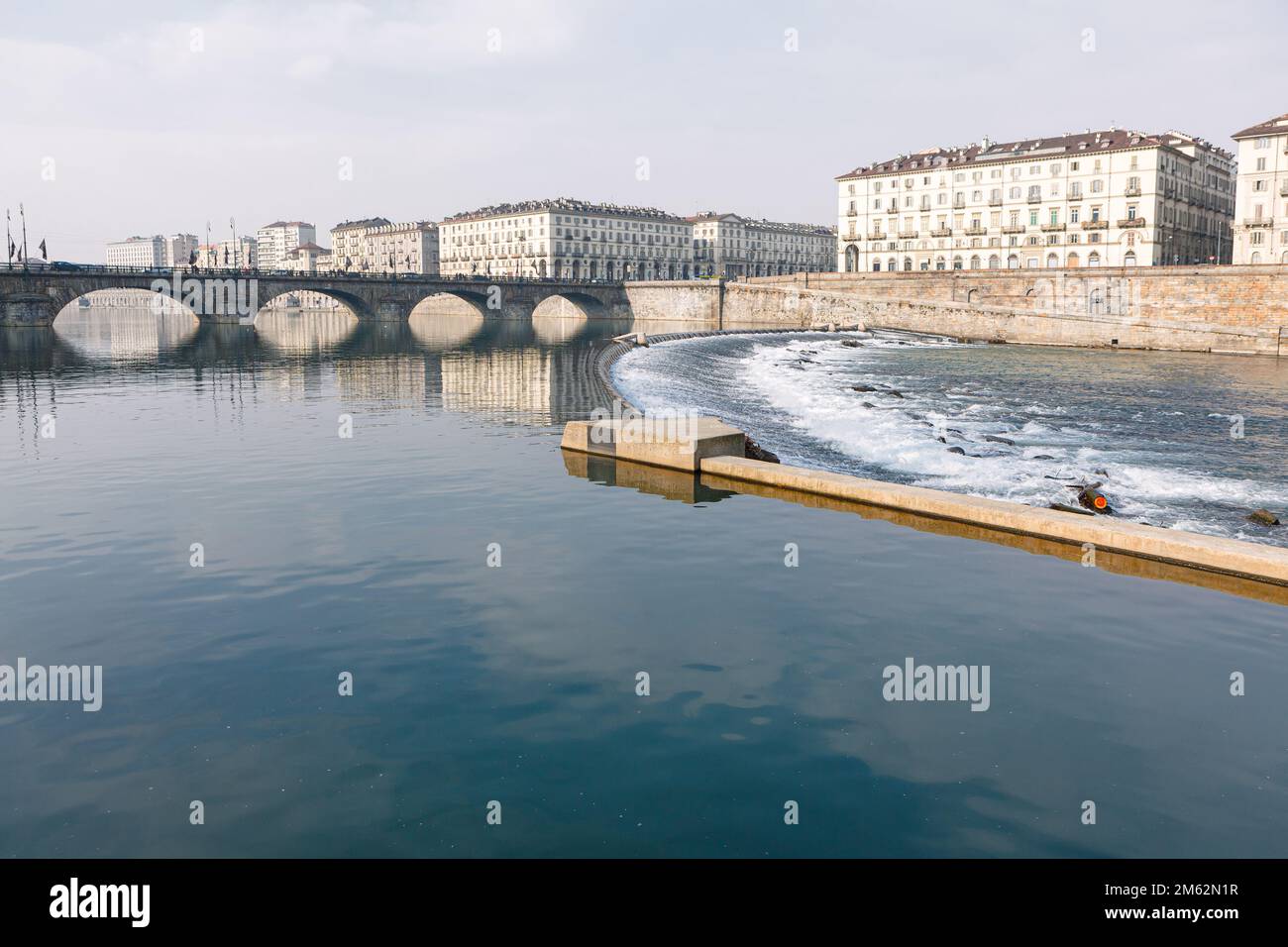 River Po in Turin . Ponte Vittorio Emanuele in Torino . Italian city ...