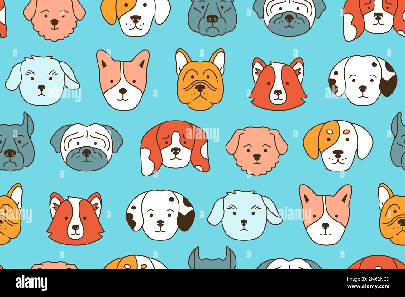 Dog faces cartoon seamless pattern. Smiling funny childish doggy pet ...