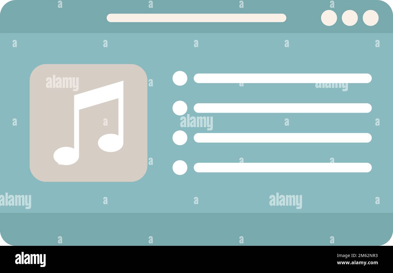 Laptop playlist icon flat vector. Music audio. Listen playlist isolated ...