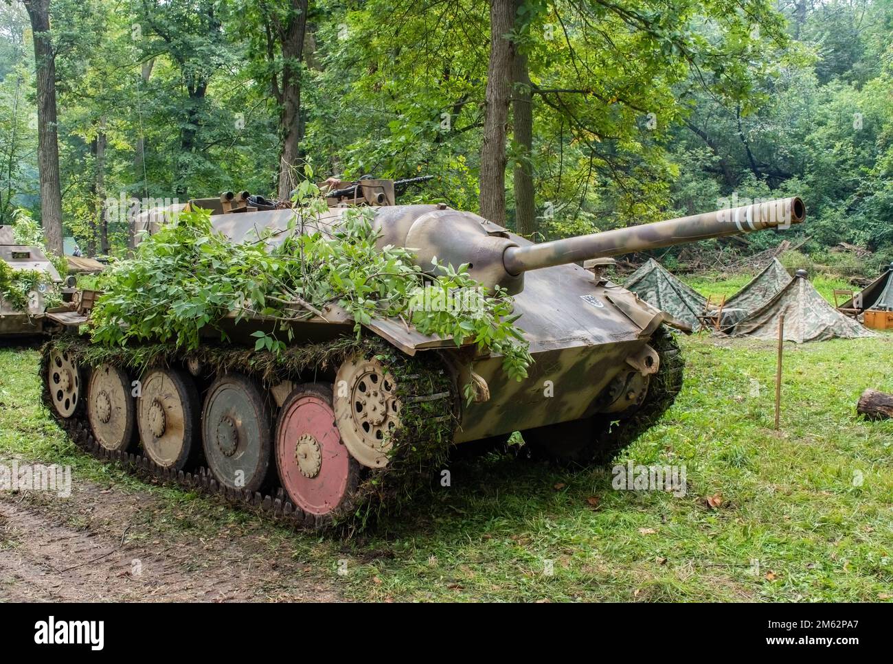 Jagdpanzer 38 (Hetzer) tank destroyer camouflaged with branches and ...