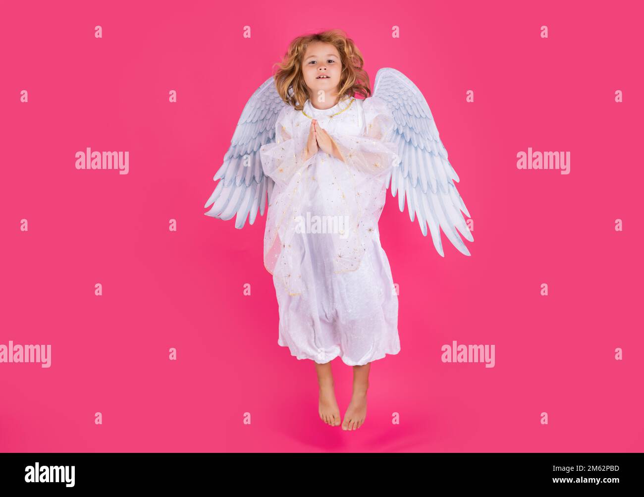 Little angel jump, kids jumping, full body. Little angel fly. Valentine ...