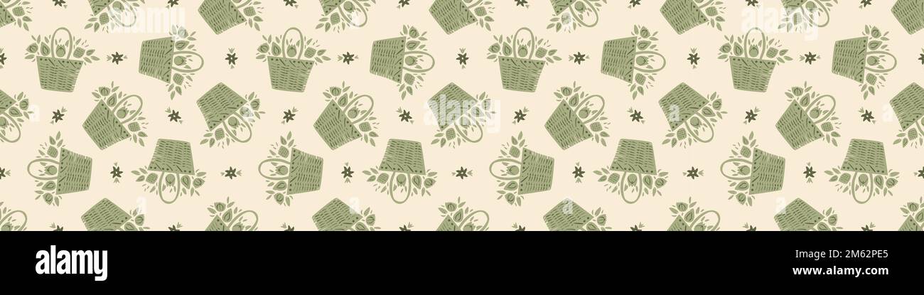 Natural allotment floral vector border. Seamless garden growing floral ...