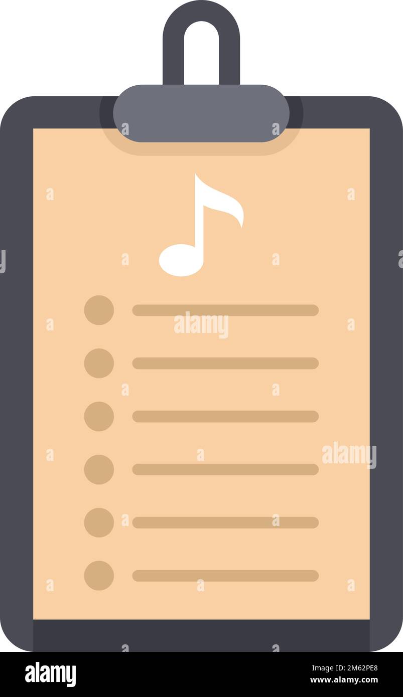 Playlist clipboard icon flat vector. Music song. Mobile app isolated ...