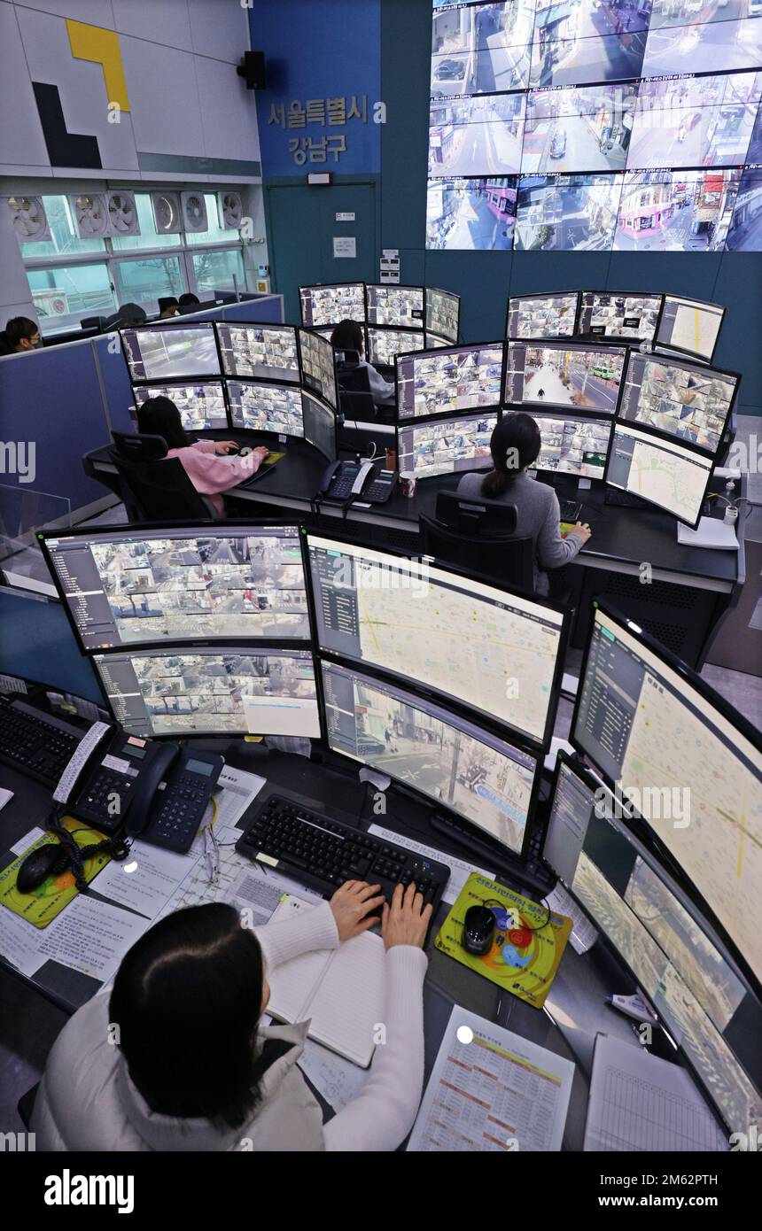 02nd Jan, 2023. CCTV monitoring center Employees look at CCTV camera ...