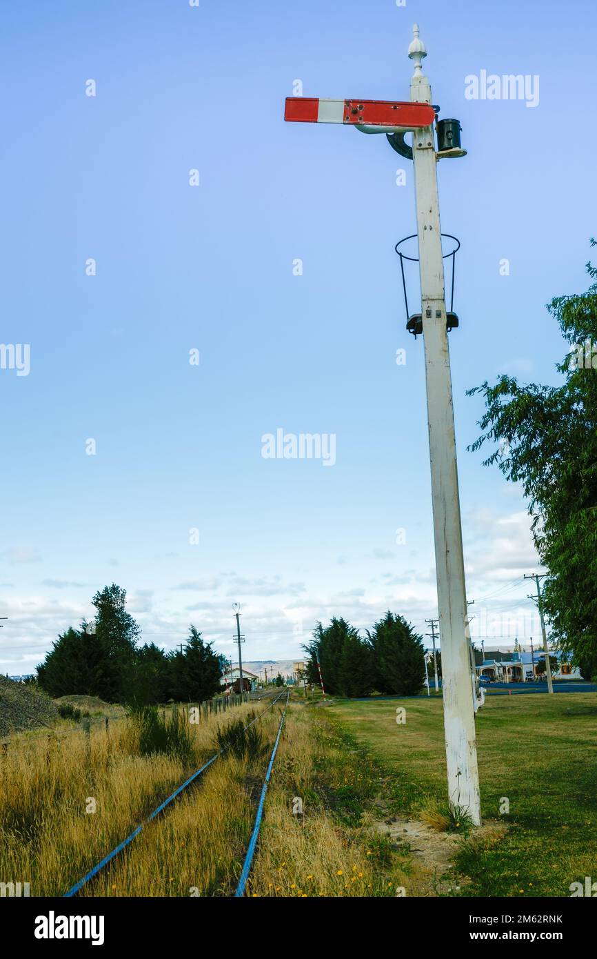 Old signal post for railway on Central Otago Rail Trail in New Zealand ...
