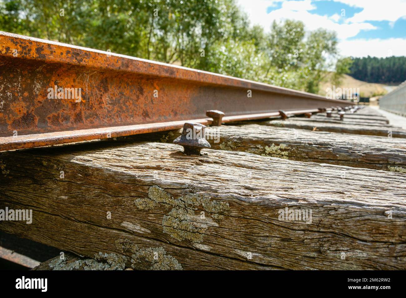 Old defunct railway line in rusted condition along Central Otago Rail ...