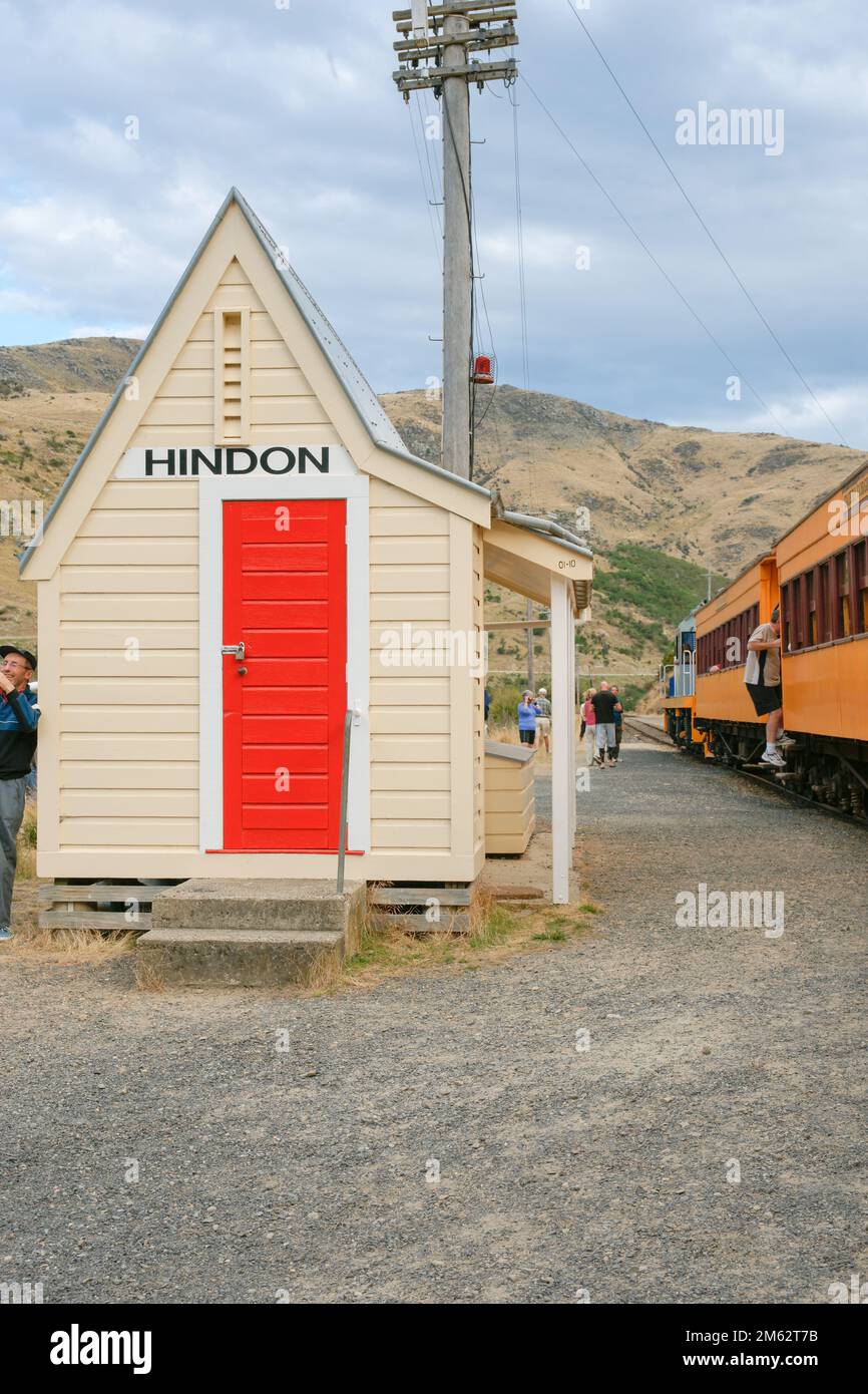 Hindon New Zealand - March 4 2010; Tiny Hindon train station building ...