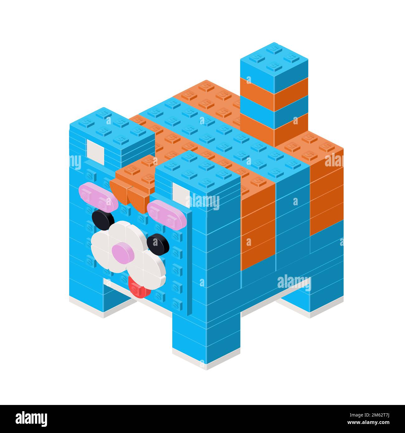 Striped square cat, a toy assembled from plastic blocks and isometric ...