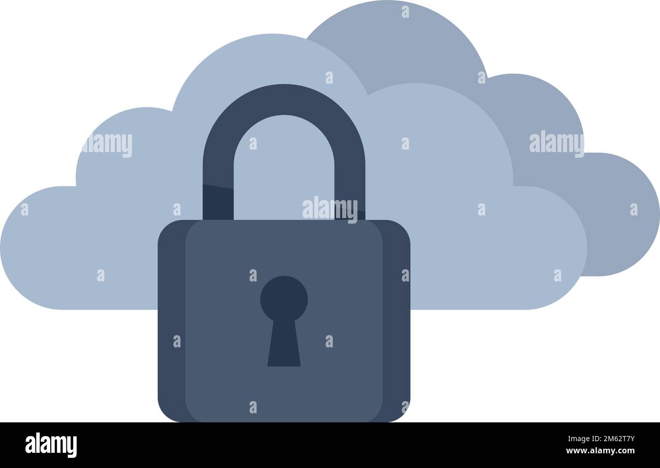 Locked data cloud icon flat vector. Computer lock. Internet protect ...