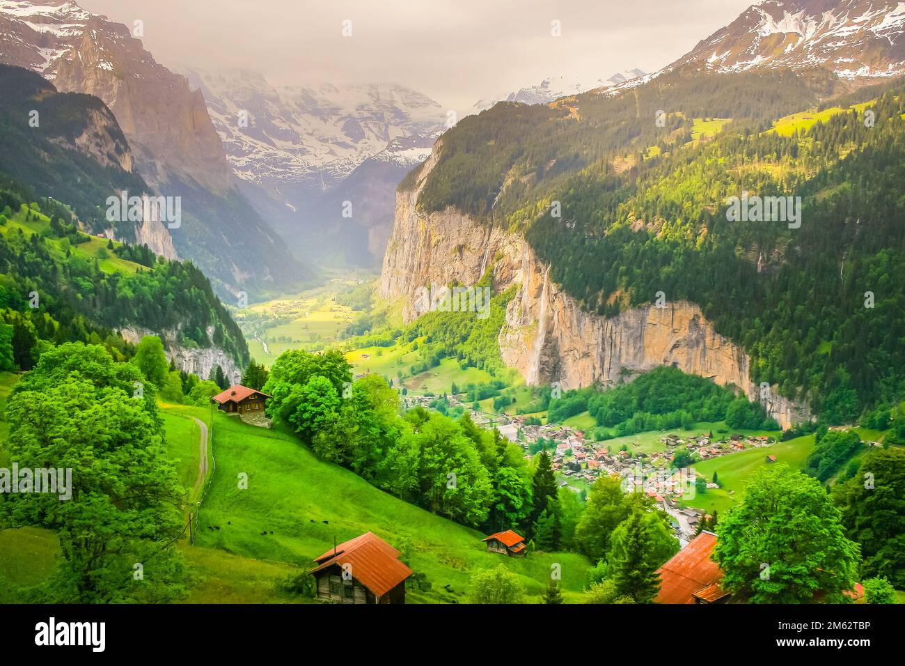 Lauterbrunnen alpine village near Interlaken in the canton of Bern ...